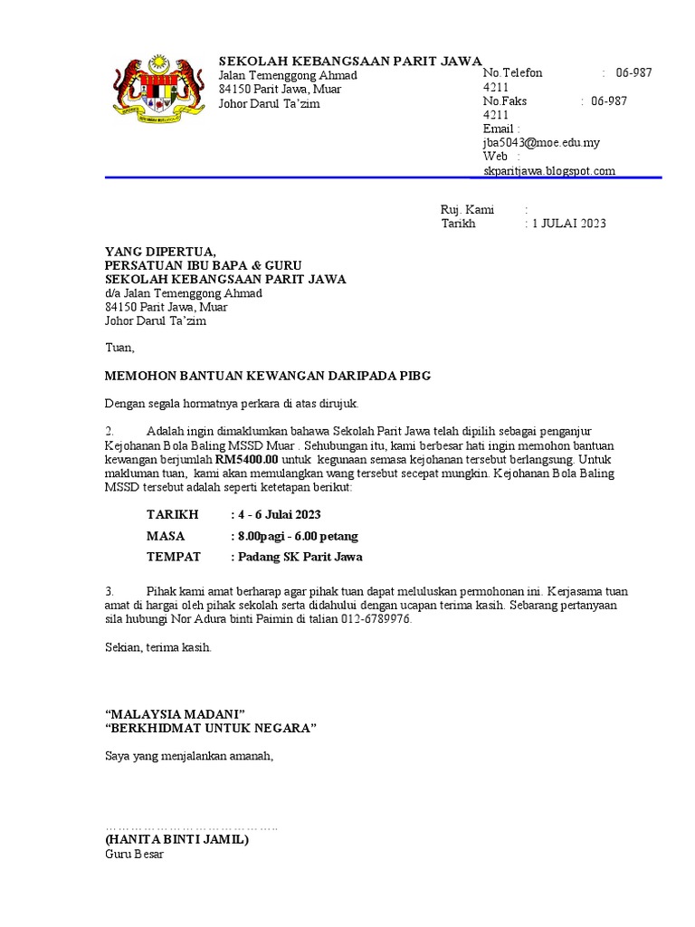 surat mohon bantuan kewangan | PDF