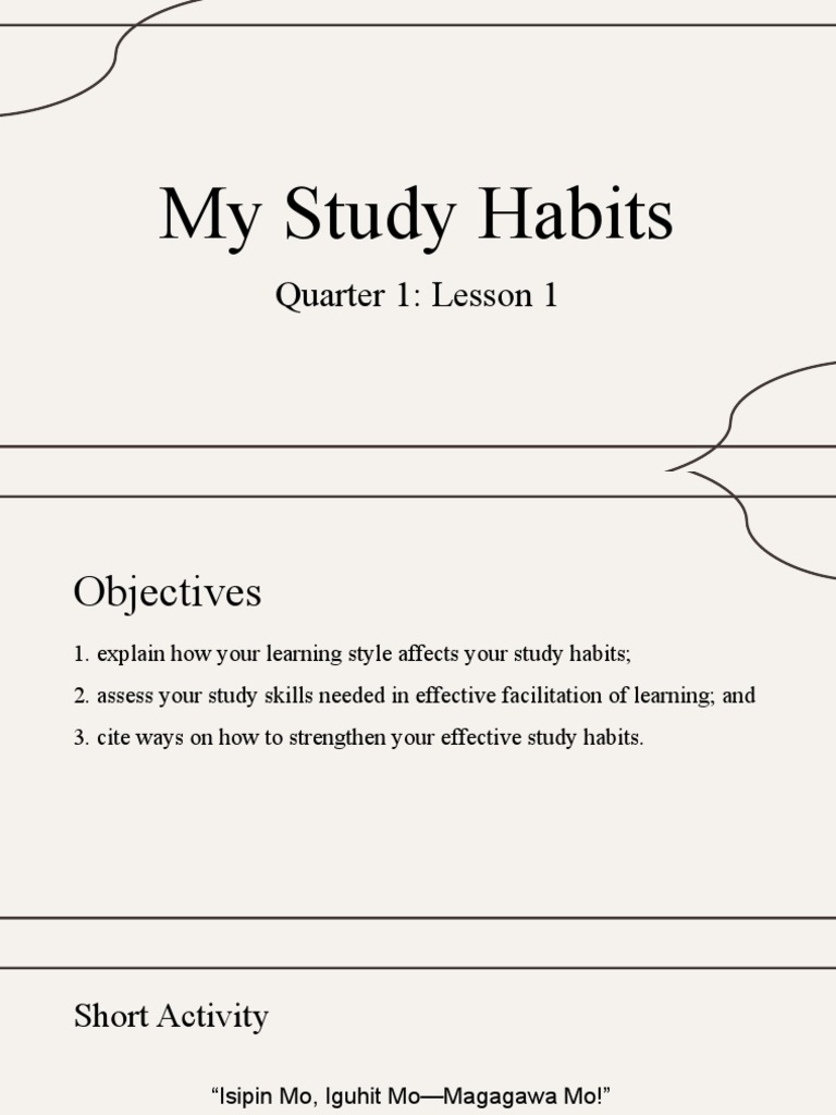 Homeroom Guidance 9 Quarter 1 Lesson 1 My Study Habits | PDF | Learning ...