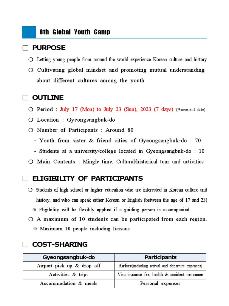 6th Global Youth Camp Outline | PDF