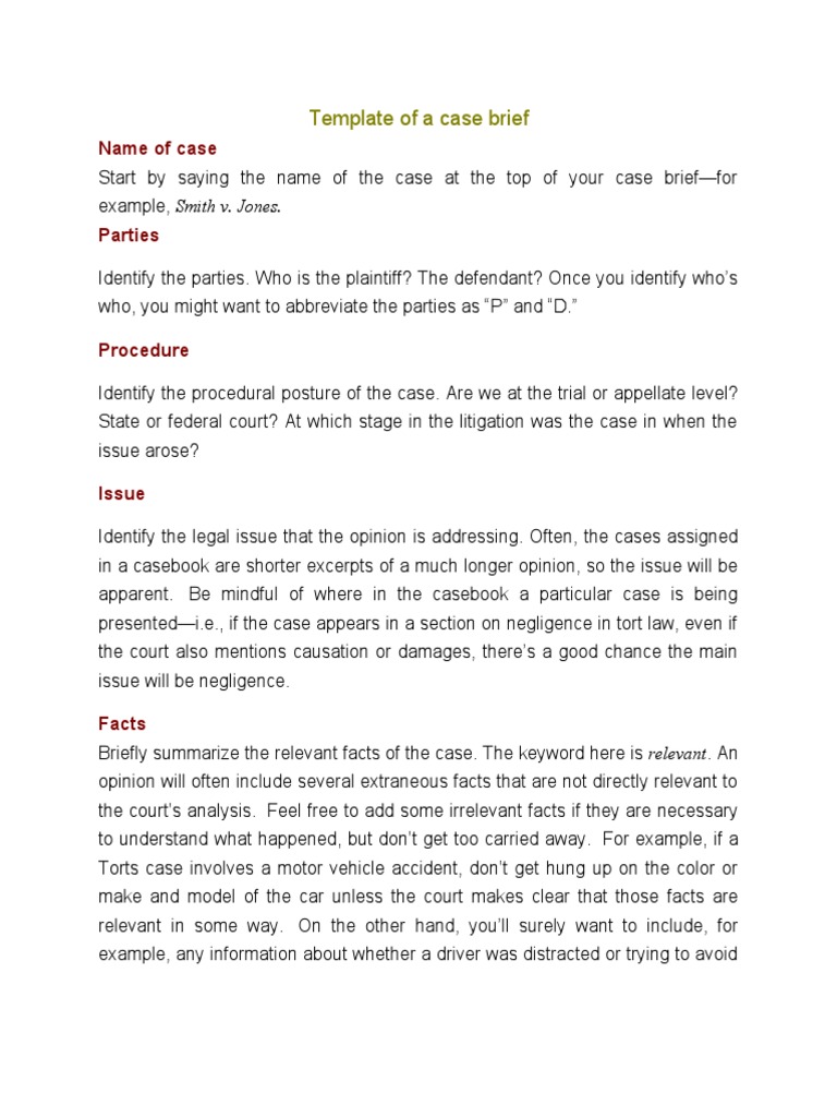 Template of A Case Brief | PDF | Negligence | Obiter Dictum