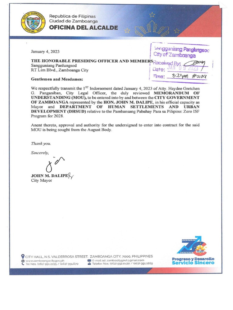 Item I.3 Memorandum of Understanding To Be Entered Into by The Department of Human Settlements ...
