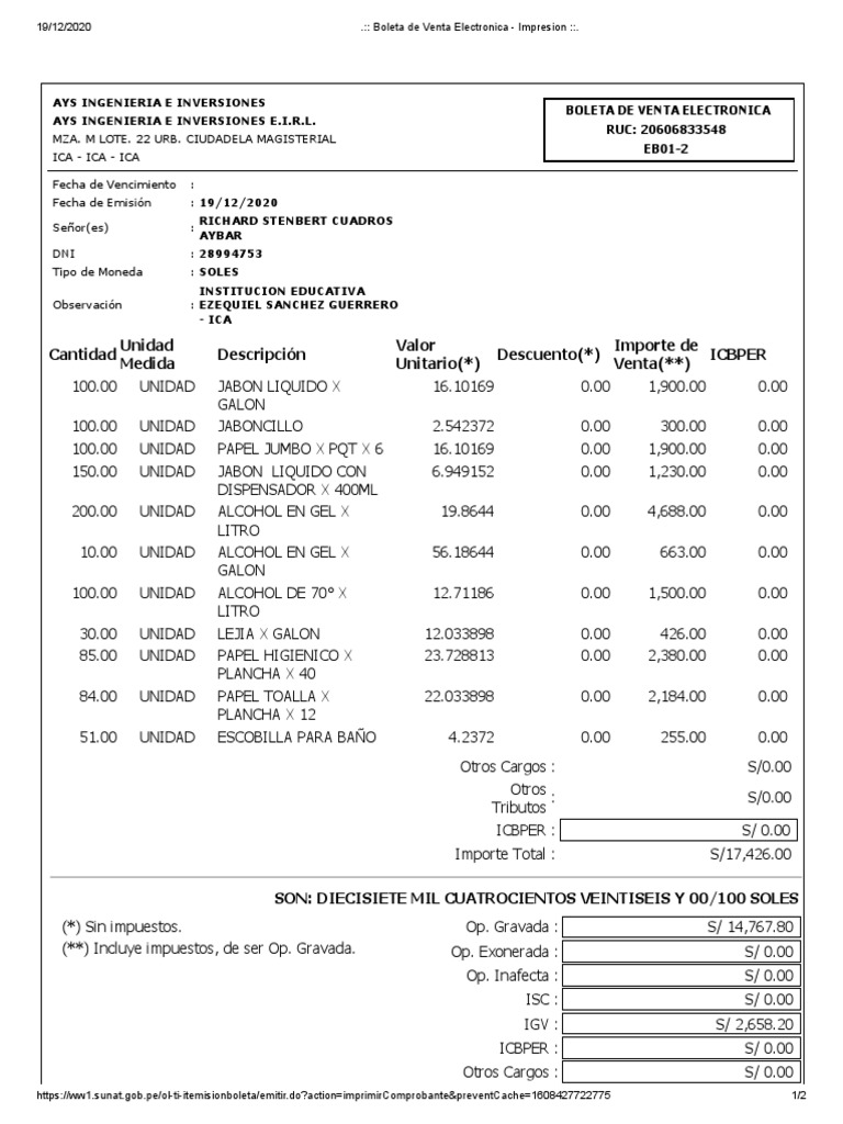 Boleta de Venta - 23008 | PDF