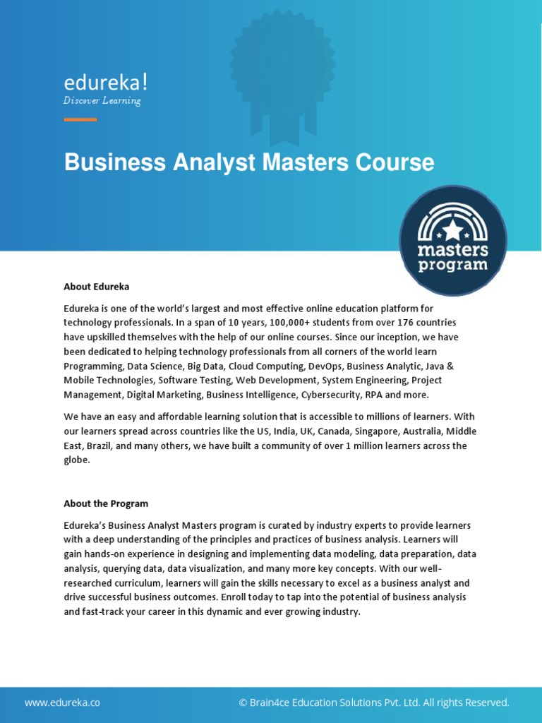 Business Analyst Master Brochure - Edureka | PDF | Microsoft Sql Server ...