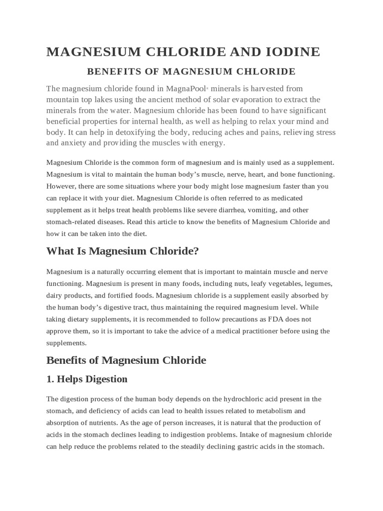 Magnesium Chloride and Iodine | PDF