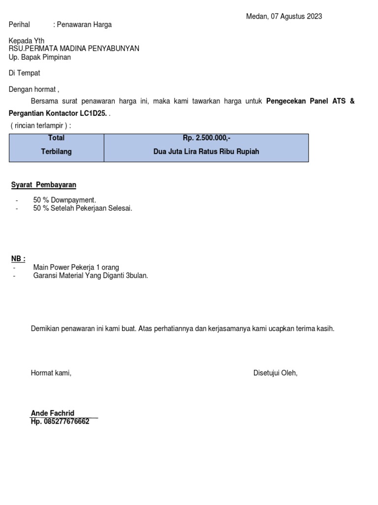 Penawaran Harga Pengecekan Panel ATS | PDF | Teknologi & Rekayasa