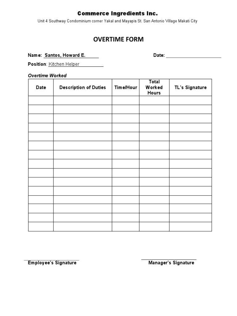 Overtime Form | PDF