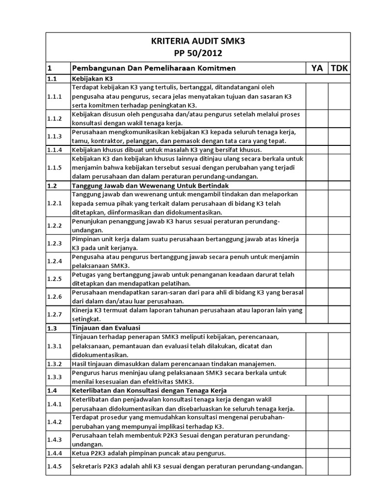 Kriteria Audit SMK3 r0 | PDF