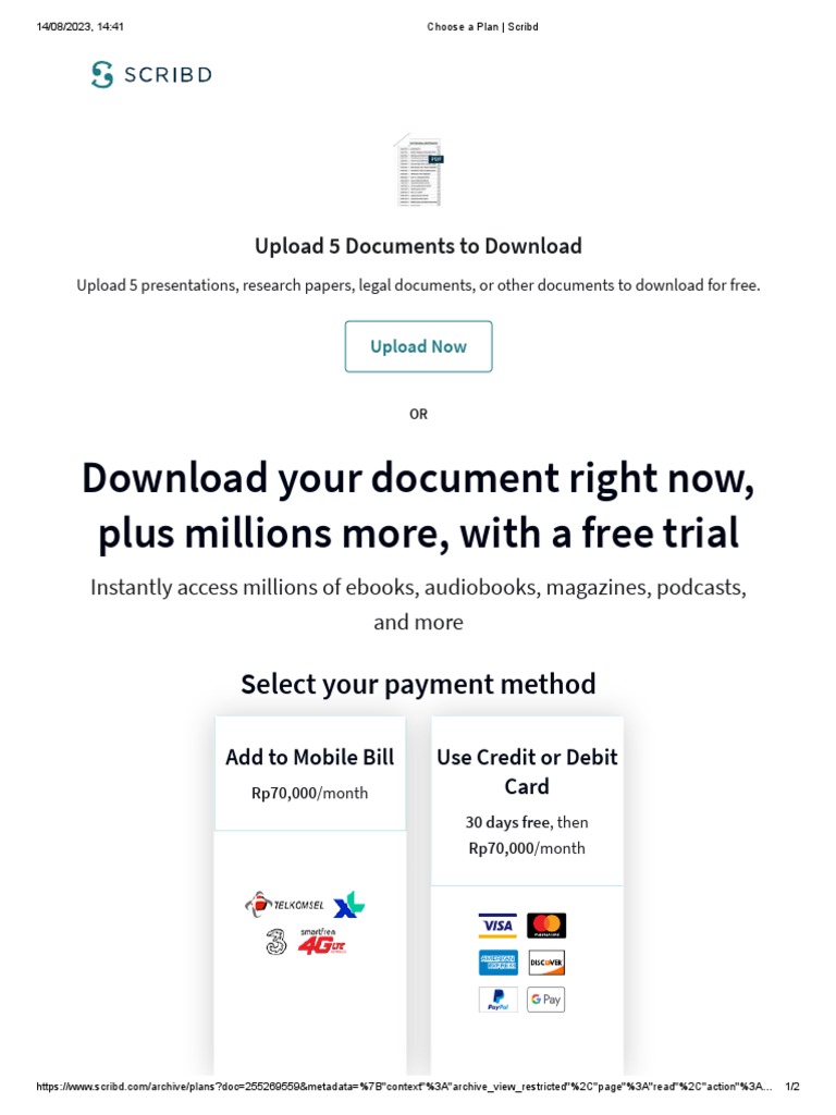 Scribd Subscription and Upload Guide | PDF