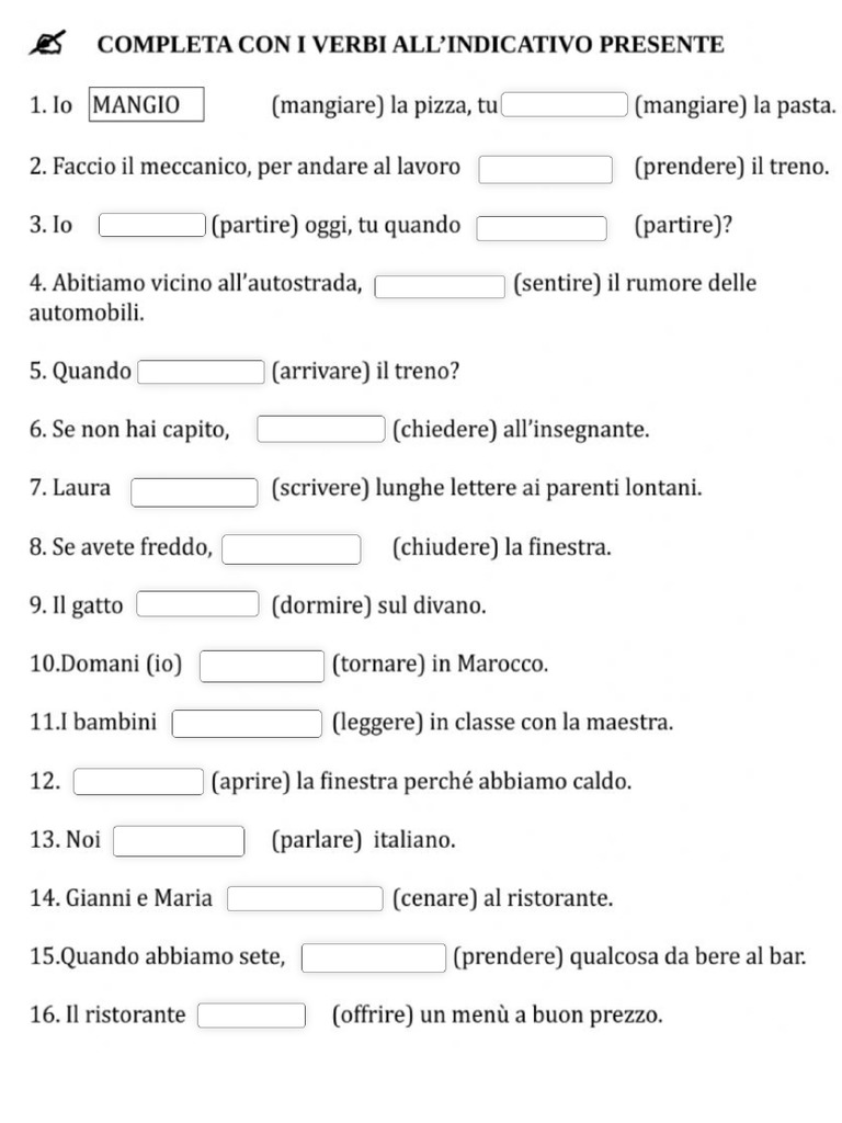 Presente Indicativo Esercizi | PDF