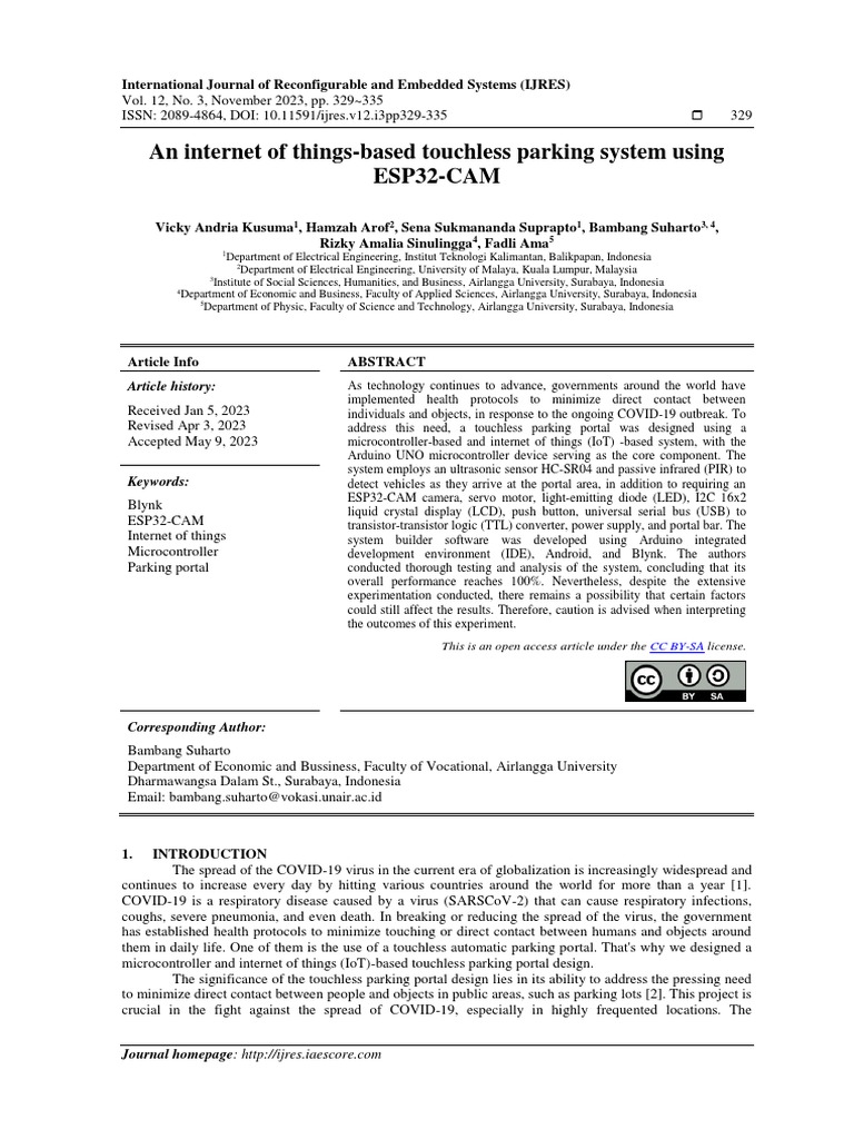 An Internet Of Things Based Touchless Parking System Using Esp32 Cam