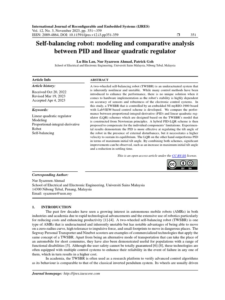 Self Balancing Robot Modeling And Comparative Analysis Between Pid And