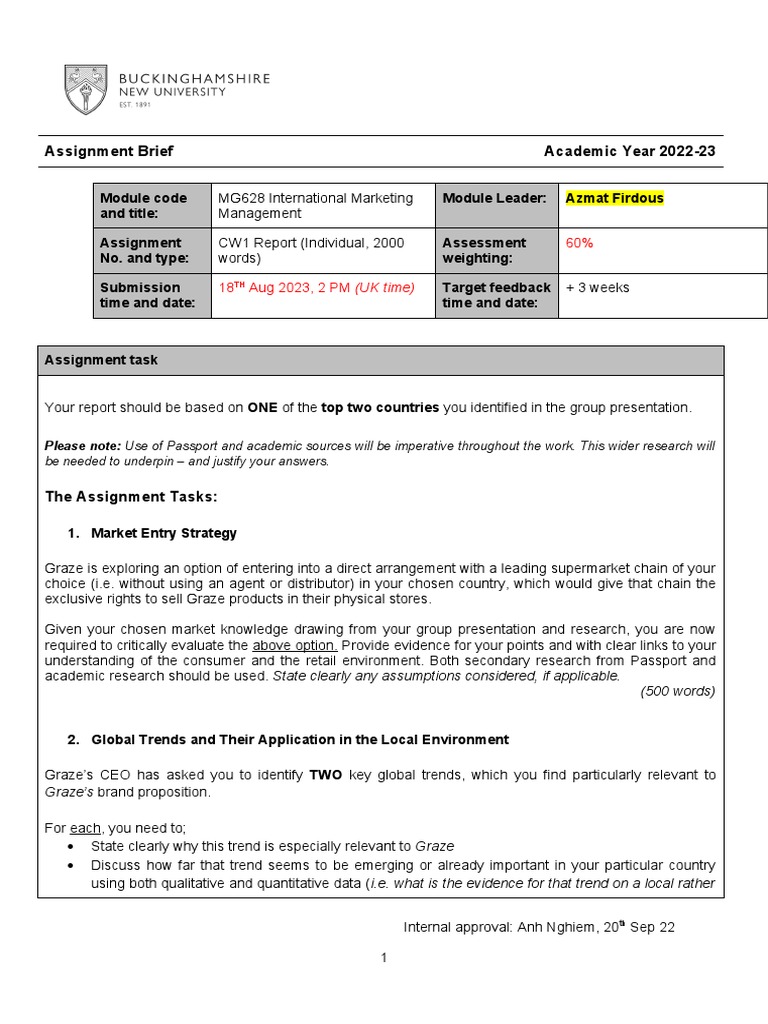 MG628 CW1 Assignment Brief 2022-23 (Mod) | PDF