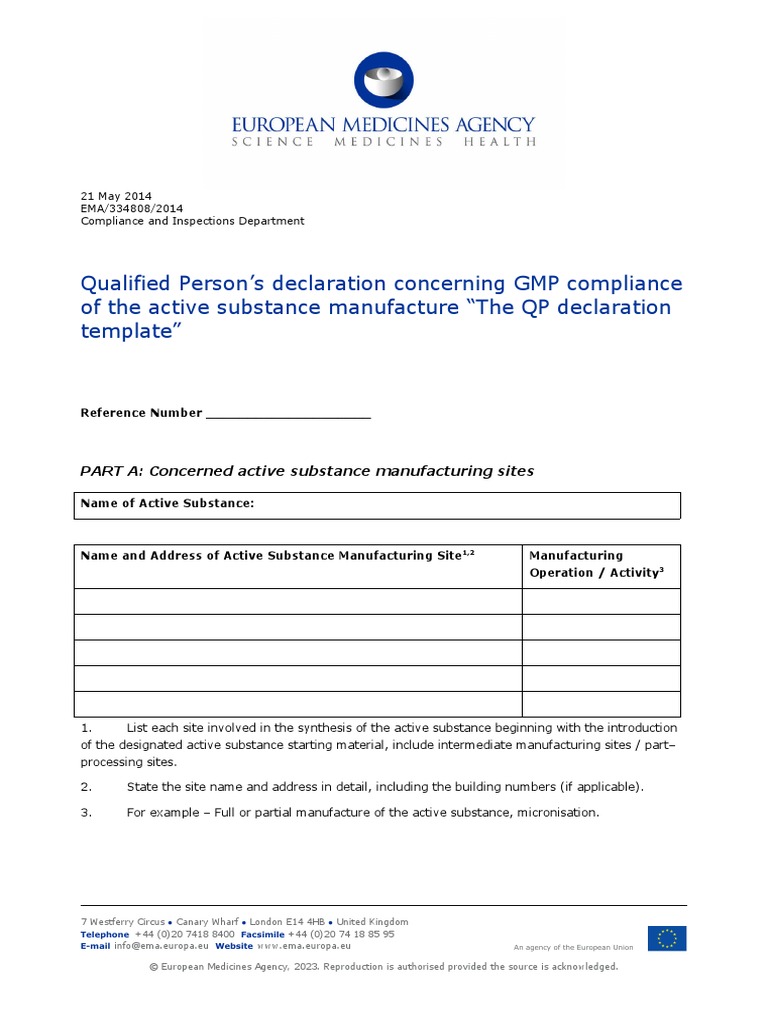 Qualified Persons Declaration Concerning Good Manufacturing Practice ...