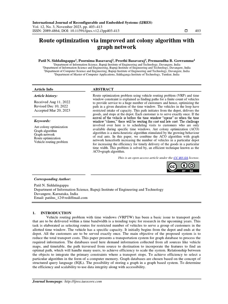Route Optimization Via Improved Ant Colony Algorithm With Graph Network Pdf