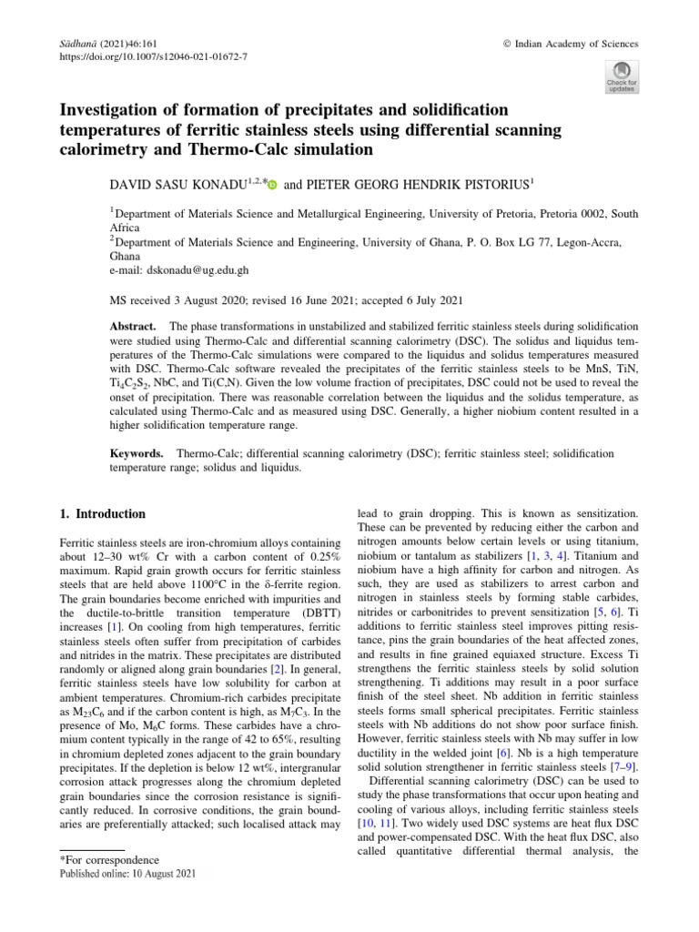Investigation of Formation of Precipitates and Solidification ...