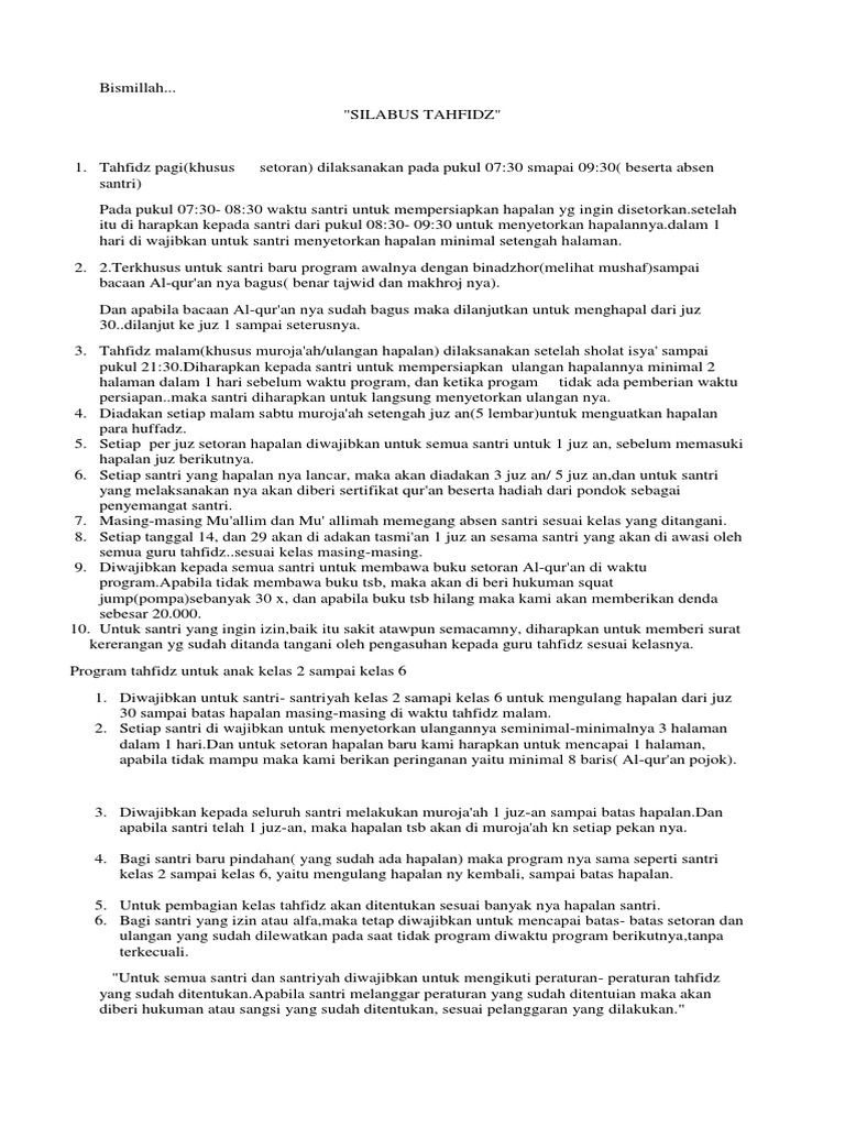 Silabus Tahfidz | PDF
