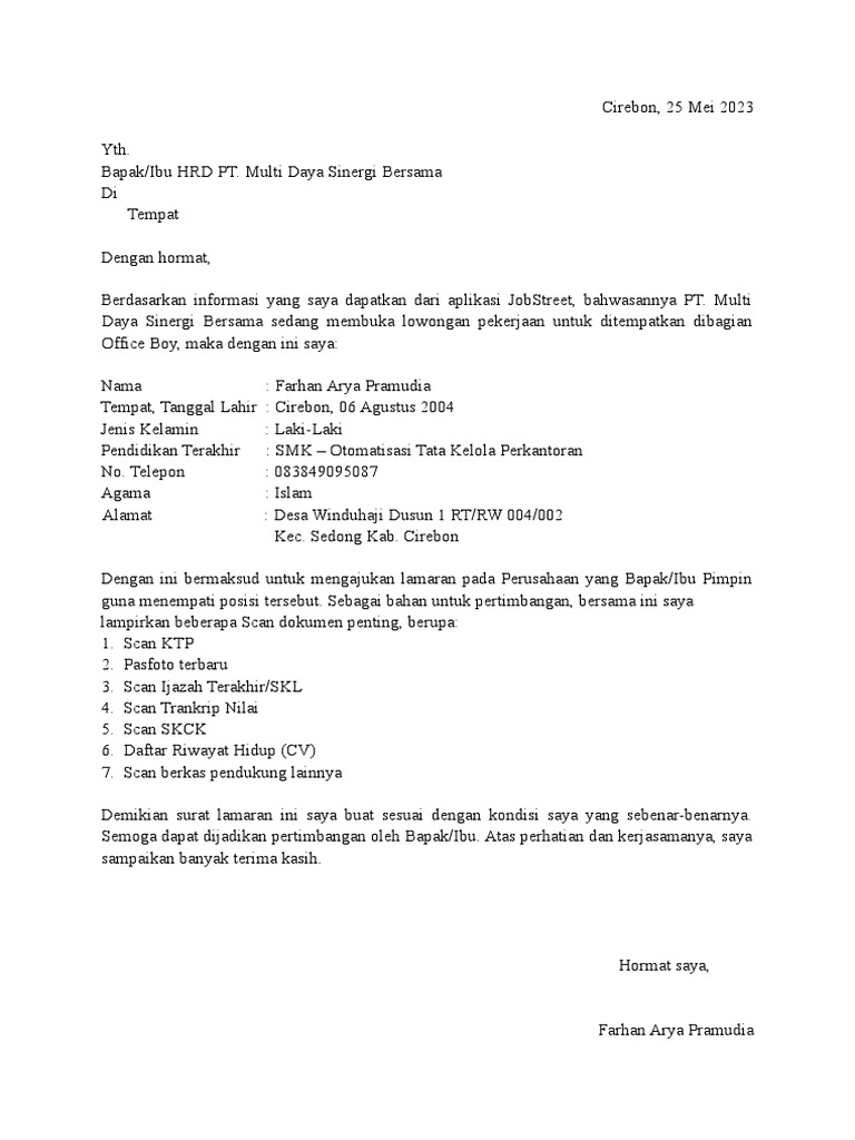 Surat Lamaran Kerja | PDF | Karier & Perkembangan | Bisnis