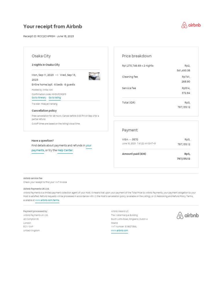 Your Airbnb Receipt - 230618 - 070644 | PDF