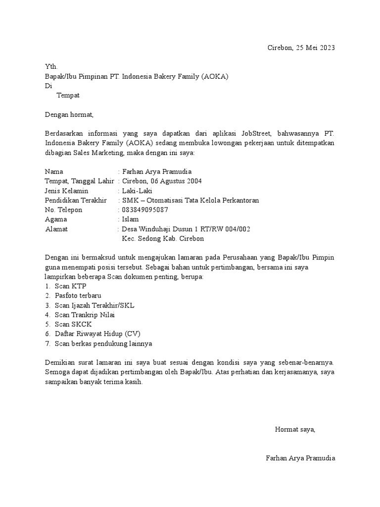 Lamaran AOKA | PDF