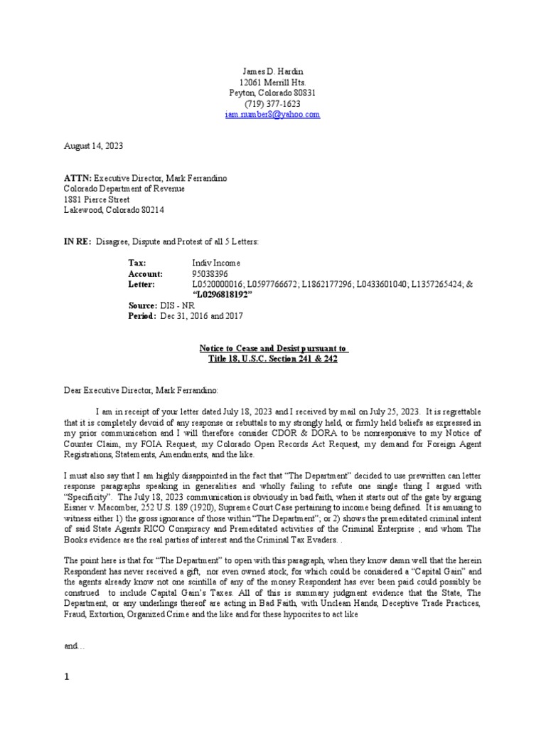JH St. Tax. Response 8-14-23 - Final | PDF | Public Law | Taxes