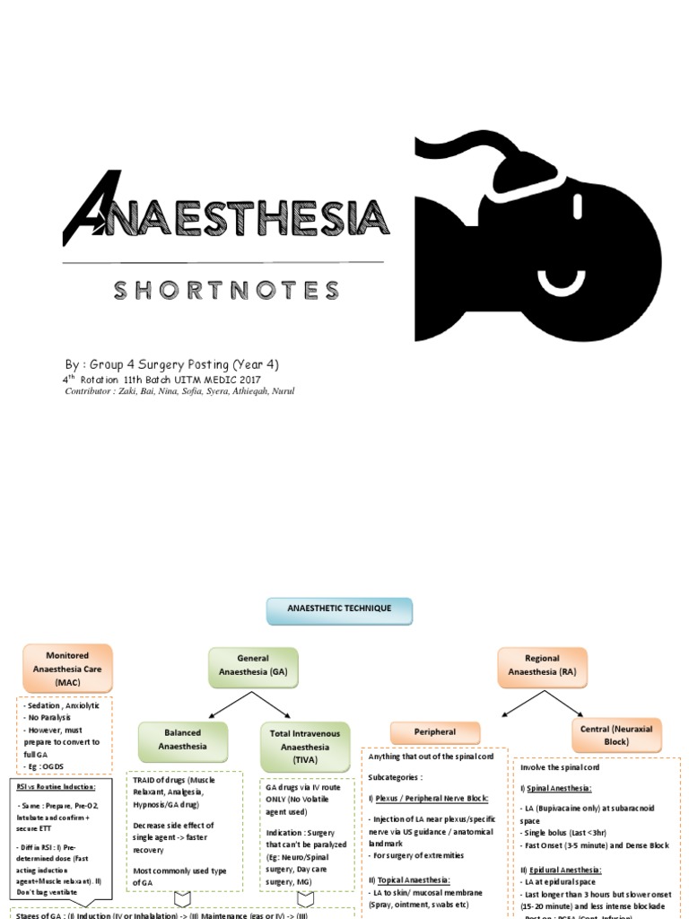 Anesthesia Techniques and Drugs Overview | PDF