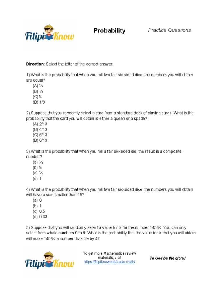 Probability Practice Questions PDF | PDF | Games & Activities