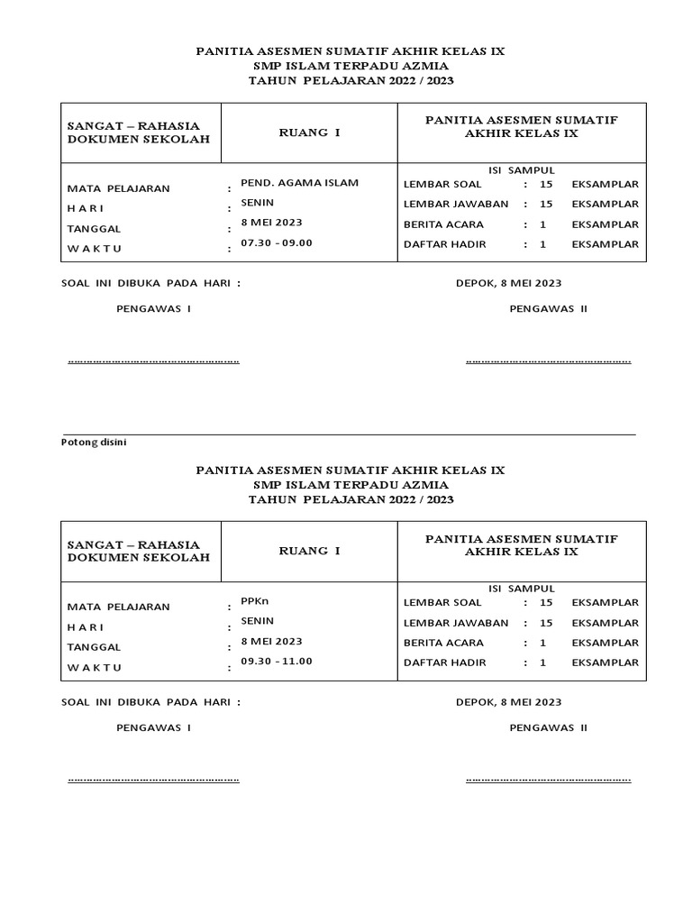 Sampul Amplop Naskah Soal Ujian - WWW - Kherysuryawan.id | PDF