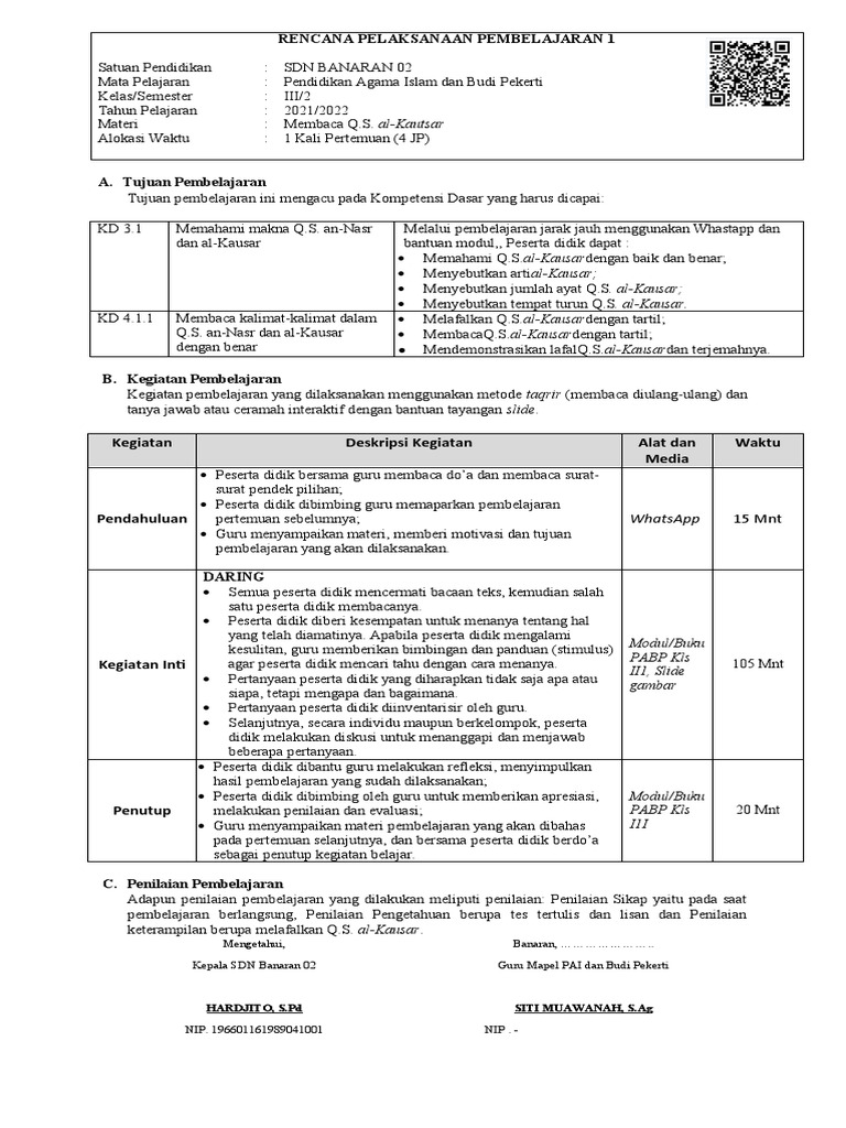 RPP Daring Kelas 3 | PDF