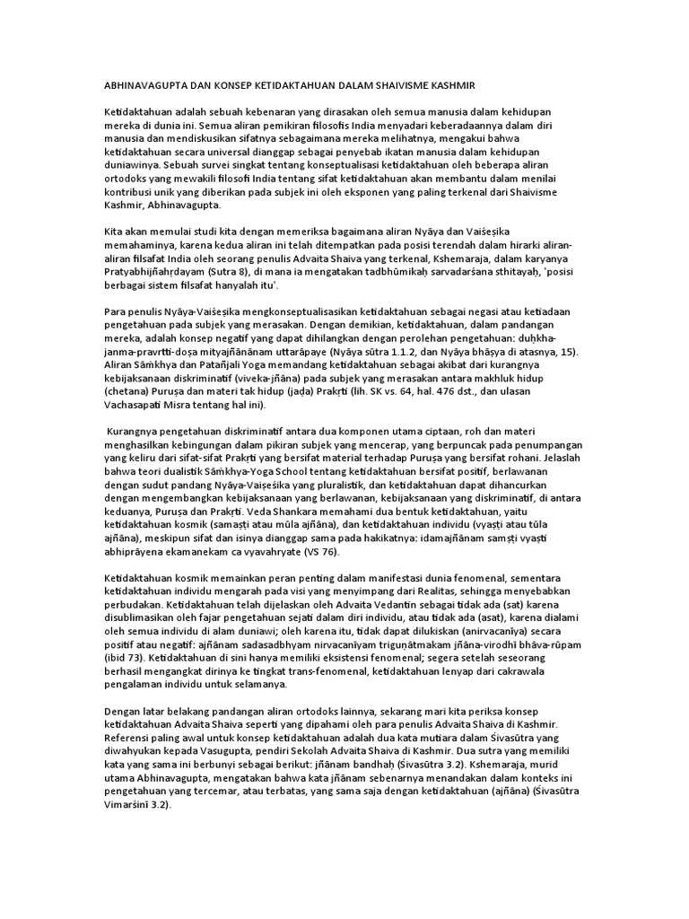Abhinavagupta Dan Konsep Ketidaktahuan Dalam Shaiv | PDF