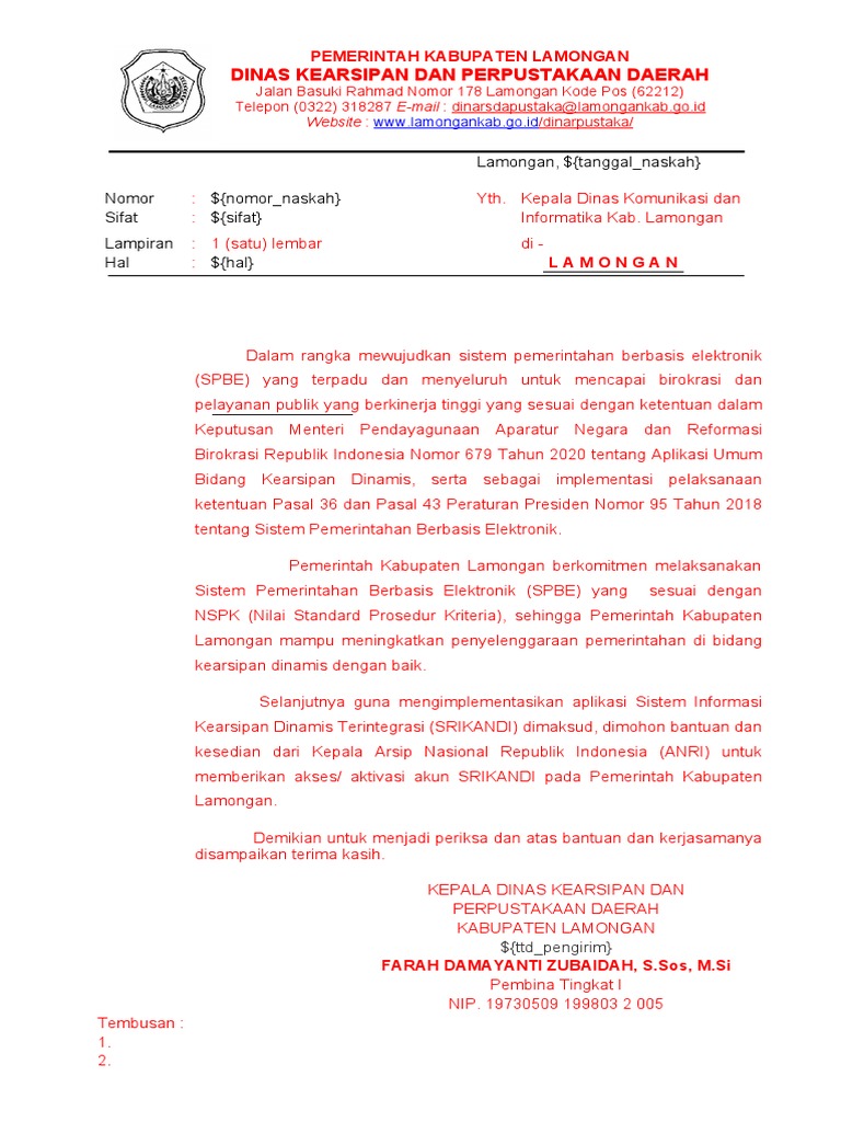 Template Surat Biasa - Kop OPD | PDF