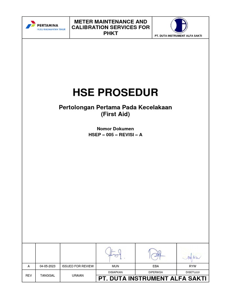 HSEP-0005-Prosedur Pertolongan Pertama Pada Kecelakaan (First Aid) | PDF