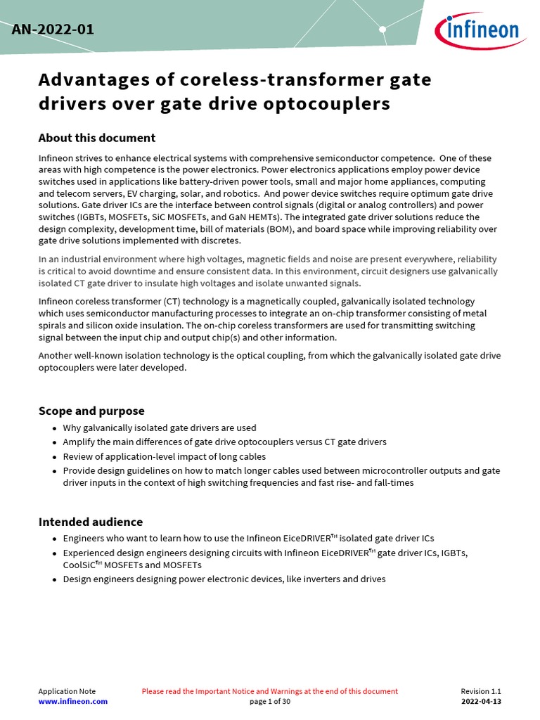 Infineon-AN-2022 01 Advantages of Coreless Transformer Gate Drivers ...