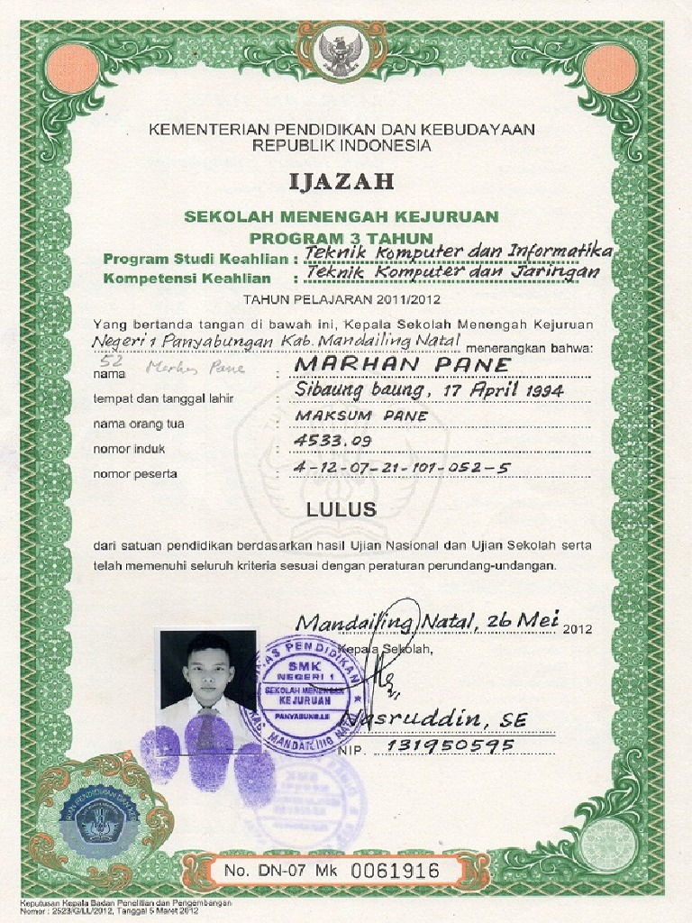 Ijazah SMK | PDF