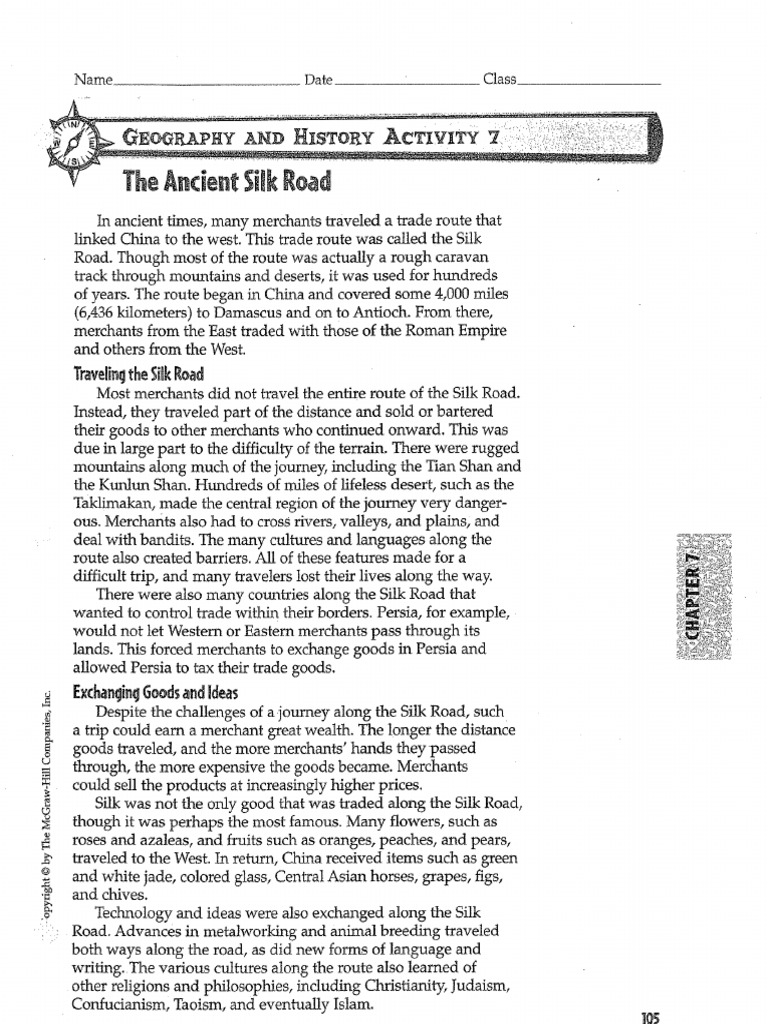 Silk Road Worksheet | PDF