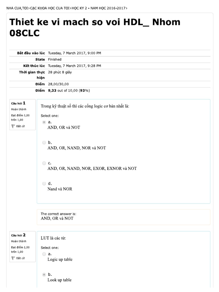 (123doc) Trac Nghiem Thiet Ke Vi Mach So Voi HDL SPKT Chuong 1 | PDF