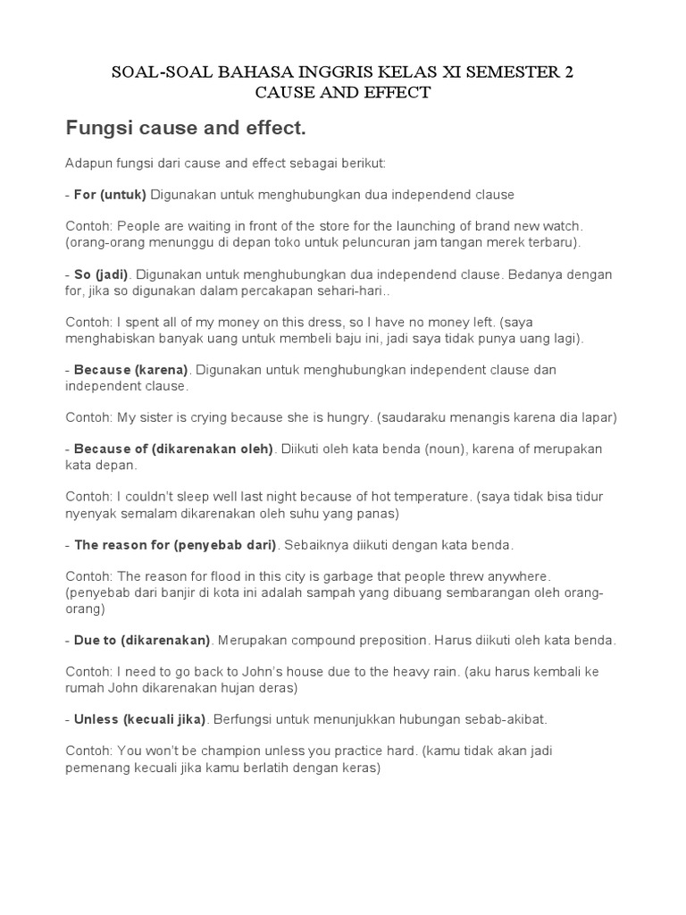 Soal PAT Bahasa Inggris Kelas XI Semester 2 CAUSE AND EFFECT | PDF