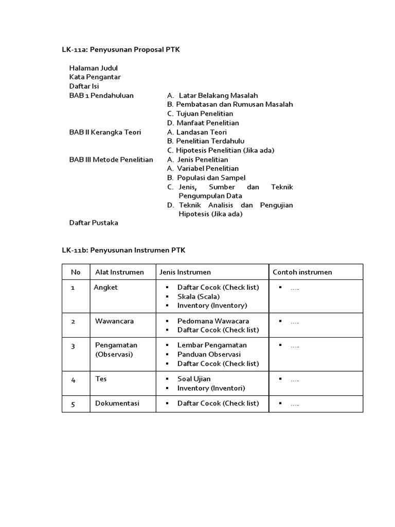 Proposal dan Instrumen PTK LK-11 | PDF