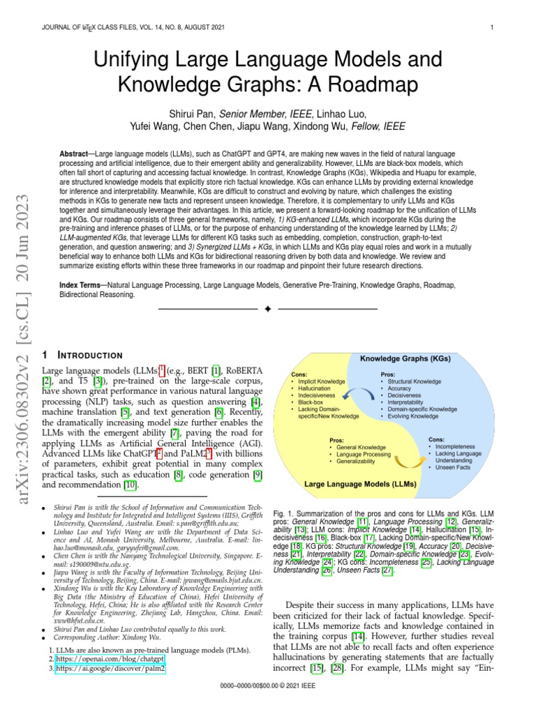 Unifying Large Language Models and Knowledge Graphs: A Roadmap | PDF