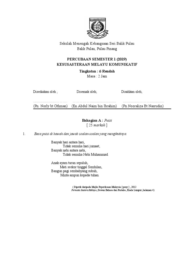 Percubaan 1 2019 | PDF