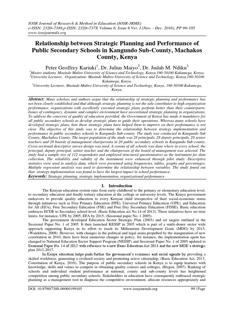 Relationship Between Strategic Planning and Performance of Public ...