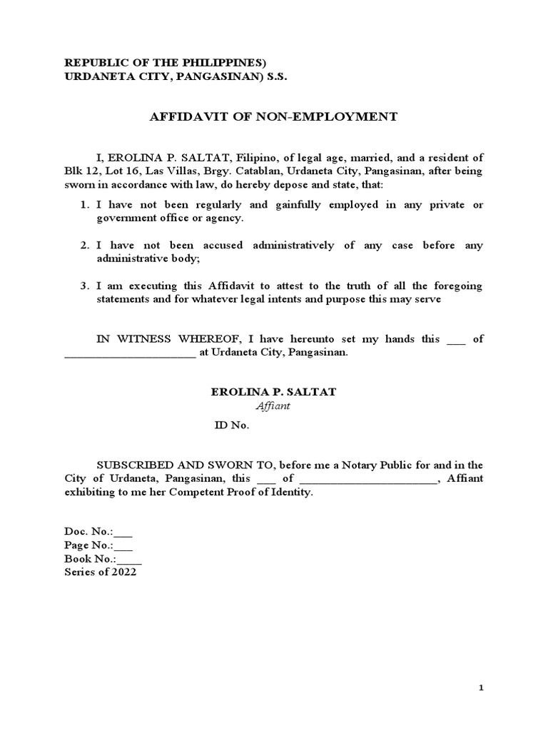Affidavit of Non-Employment | PDF
