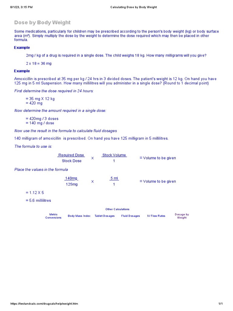 Calculating Dose by Body Weight | PDF