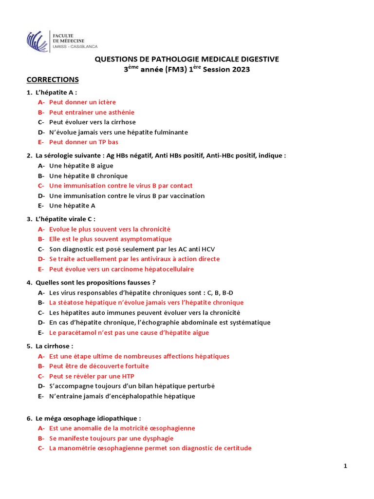 App Digestif QCM Medicale S1 2023 | PDF | Hépatite | Maladie cœliaque
