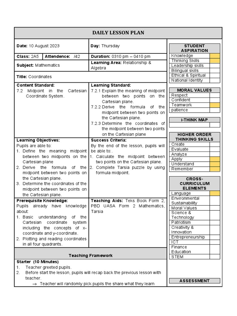 Math Lesson: Midpoint Mastery | PDF | Teaching Methods & Materials