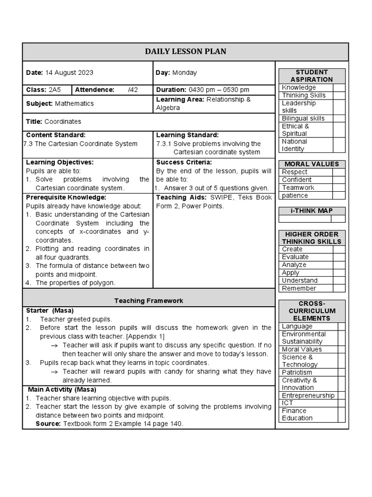 7 3 The Cartesian Coordinate System Pdf Teachers Cartesian Coordinate System