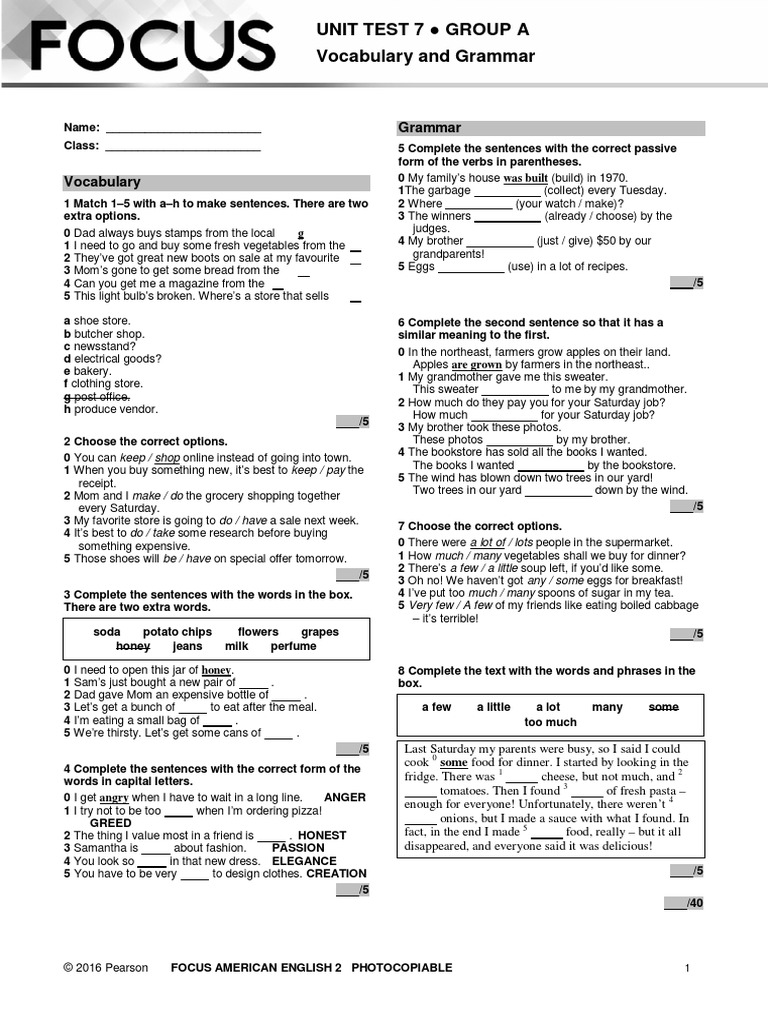 English Vocabulary & Grammar Test | PDF