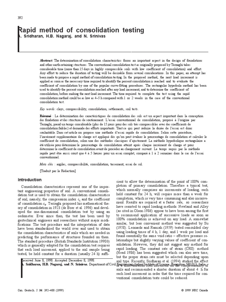 Rapid Method of Consolidation Testing | PDF | Applied And ...