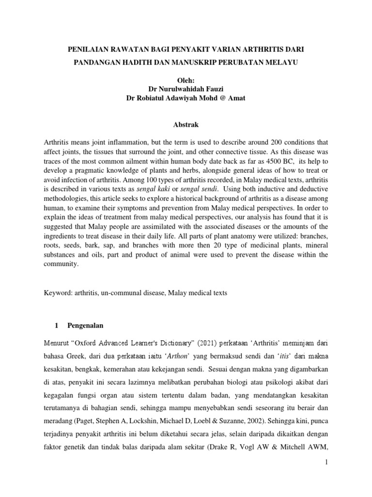 Penilaian Rawatan Dari Pandangan Hadith Dan Manuskrip Perubatan Melayu Di Dalam Menangani ...