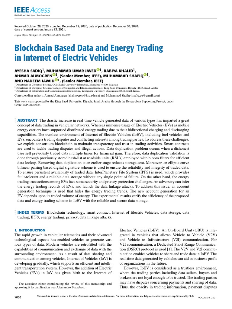 Blockchain Based Data and Energy Trading in Internet of Electric Vehicles | PDF