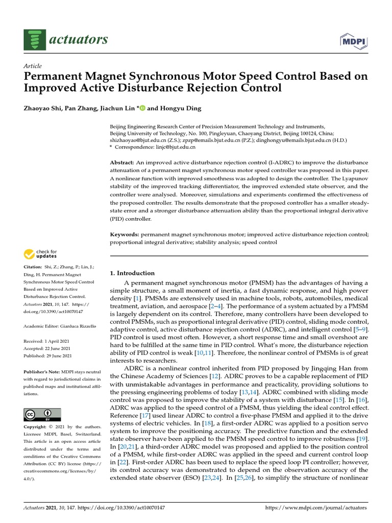 01 Actuators-10-00147 | PDF | Control Theory | Electric Motor
